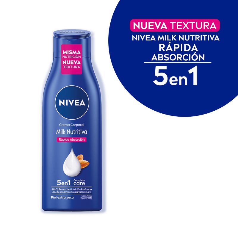 Crema corporal hidratante Nivea Milk Nutritiva 5 en 1 - Get The Look Crema corporal hidratante Nivea Milk Nutritiva 5 en 1 - Get The Look